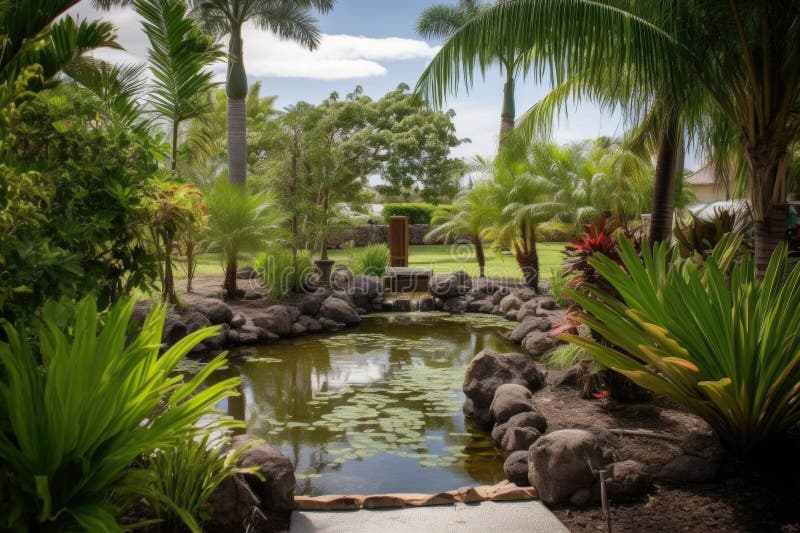 Serene Garden with Water Feature and Peaceful Setting for Relaxing ...