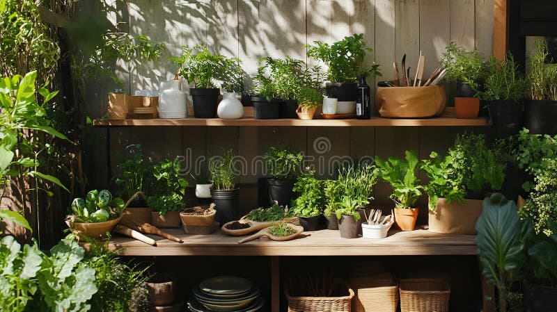 A Serene Garden Workshop Setup with Planting Essentials and Natural ...