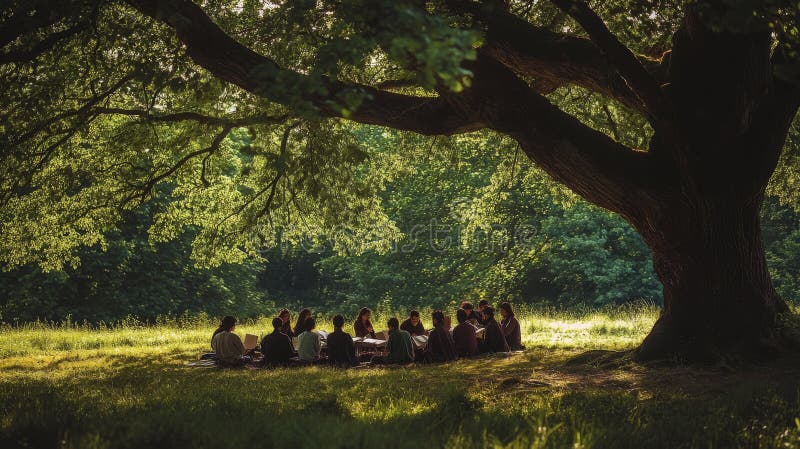 A Serene Gathering Under a Magnificent Tree. Nature Provides a Perfect ...