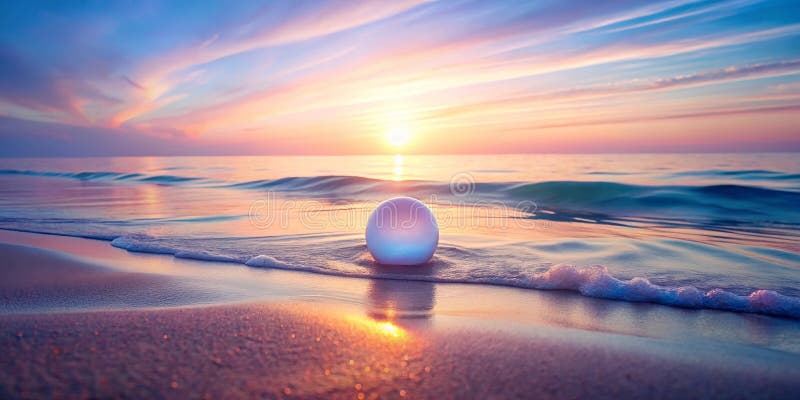 Serene Glass Sphere at Dawn on a Sandy Shore. Generative AI Stock ...