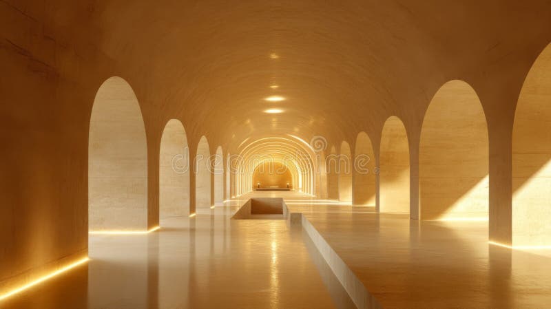 Serene Golden Archway Corridor Interior Stock Illustration ...