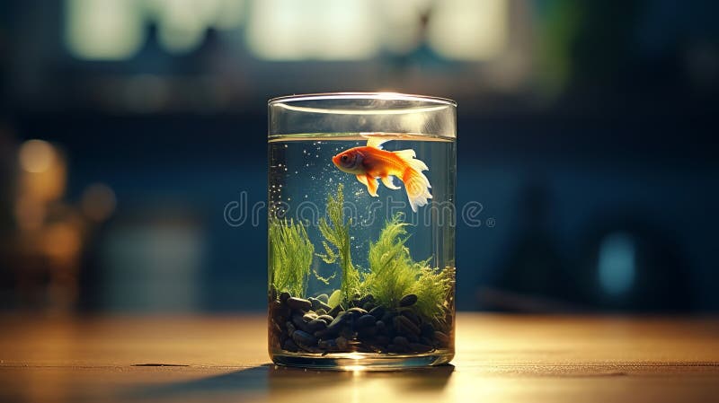 A Goldfish in a Glass of Water on a Table Stock Photo - Image of ...