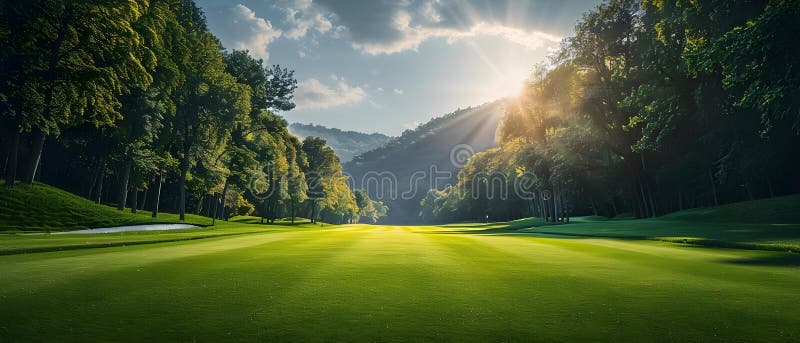 Serene Golf Course Sunrise with Lush Greenery. Concept Nature, Golf ...