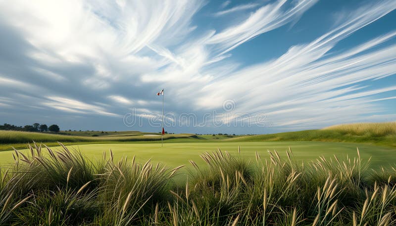 Serene Golf Course Under a Stunning Sky Stock Illustration ...