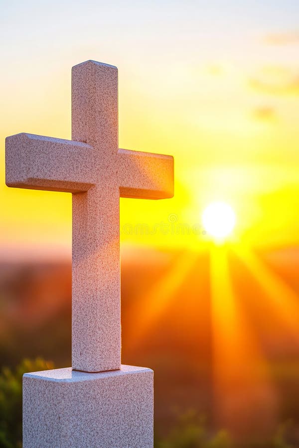 Serene Grave Cross Stands in Fading Sunlight, Symbolizing Remembrance ...