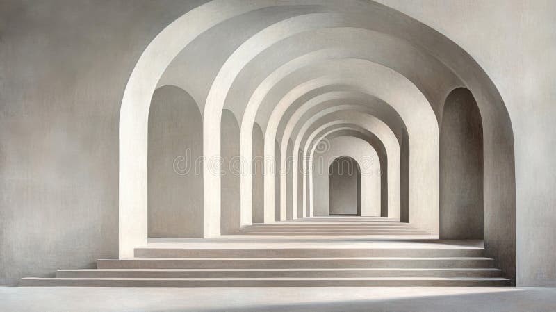 Serene Gray Archway Corridor with Light and Shadow Stock Illustration ...