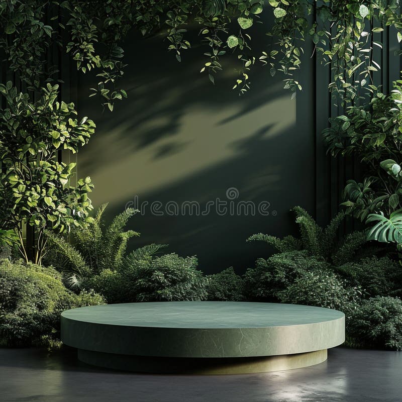 Serene Green Backdrop with a Circular Platform Surrounded by Lush ...