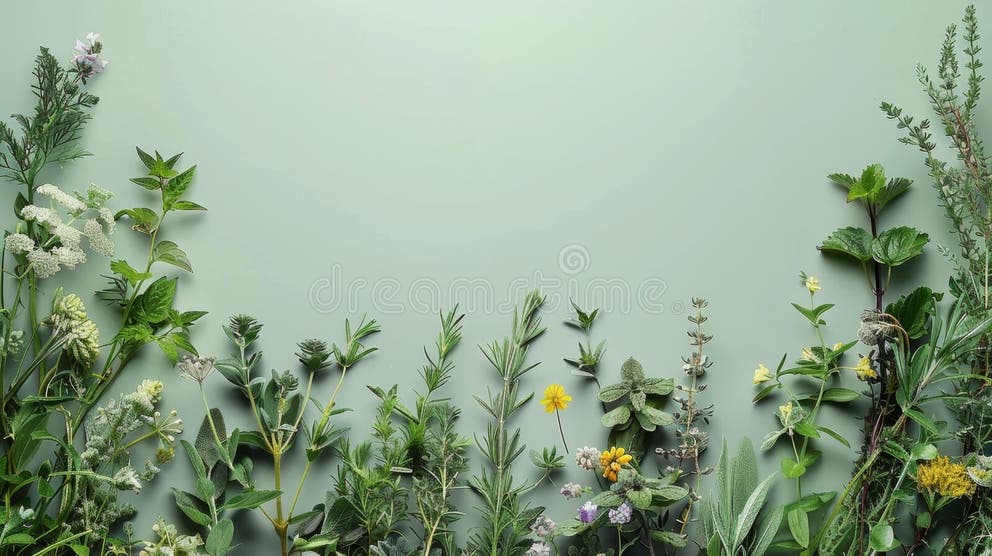 Serene Green Botanical Background with Assorted Plants Stock Photo ...