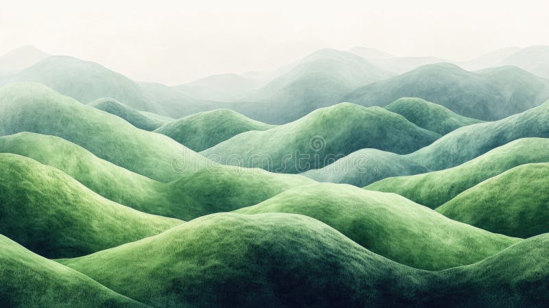 Serene Green Hills Landscape with Soft Light and Rolling Waves of ...