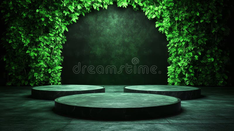 Serene Green Platform Display Three Circular Platforms Nestled in a ...