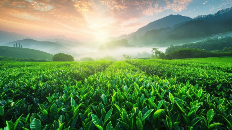 Green Tea Field Landscape Plantation Nature Agricultural Scenery ...