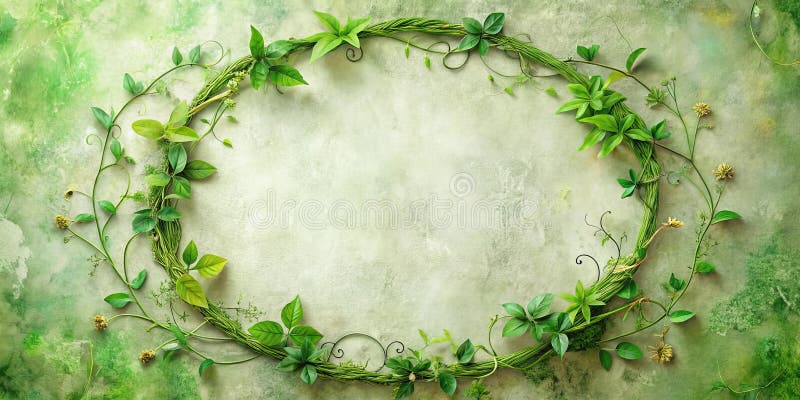 Serene Green Vine Wreath on Textured Background a Botanical Design ...