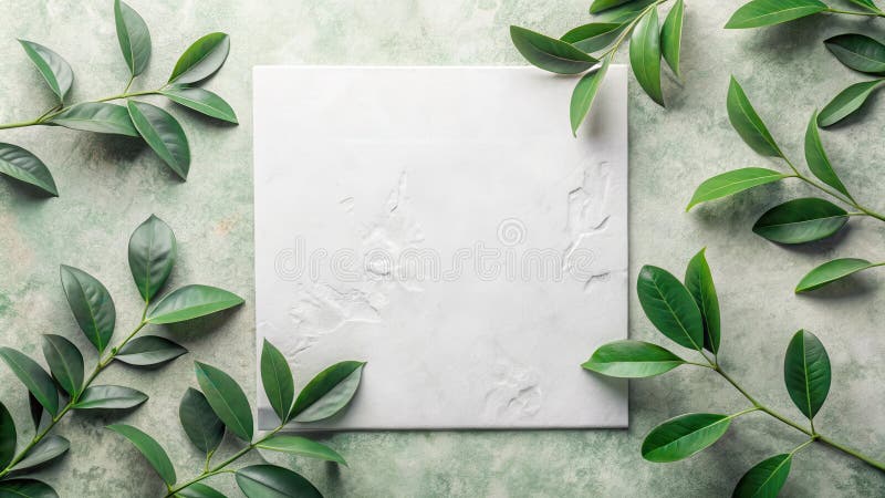 Serene Greenery Frames Blank White Surface for Eco-Friendly Design ...