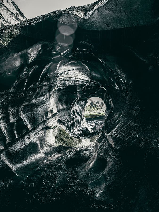 Serene Greyscale of an Ice Caving, Katla Region of Iceland Stock Photo ...