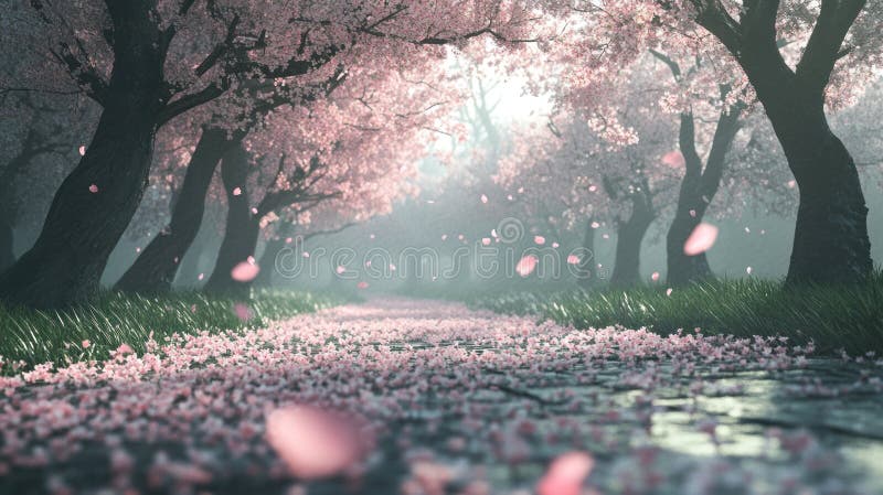 A Serene Grove of Cherry Blossom Trees Stock Photo - Image of ...