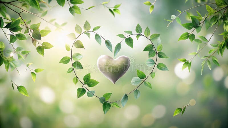 A Serene Heart Shaped Frame of Lush Greenery, Embracing a Stone Heart ...