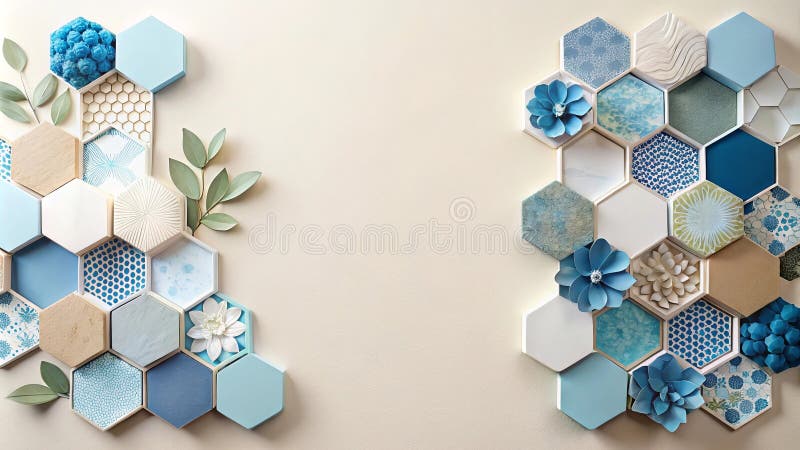Serene Hexagon Pattern Design with Floral Accents and Natural Elements ...