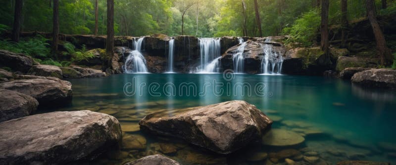 Serene Hidden Forest Pool with Cascading Waterfall and Natural Rock ...