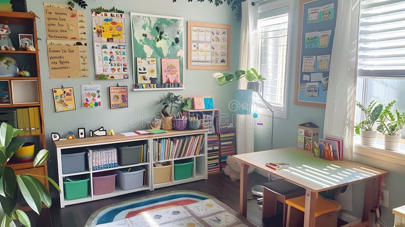 Serene Homeschool Setup with Educational Posters Stock Illustration ...