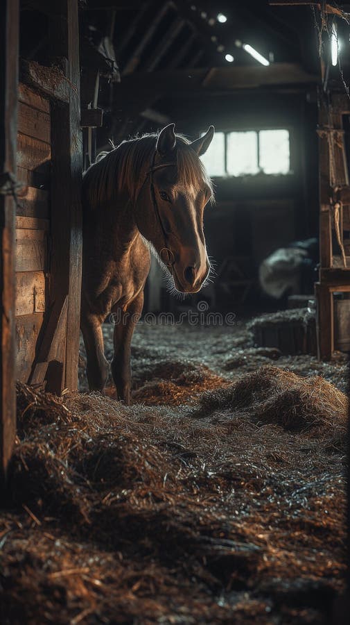 Serene Horse in Rustic Barn with Hay Pile Stock Photo - Image of ...