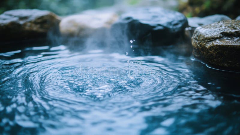 Serene Hot Spring Water with Rocks Stock Illustration - Illustration of ...
