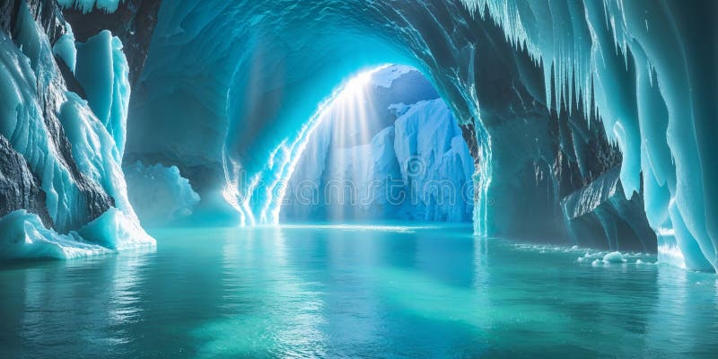 Ice Cave with Crystal Blue Icicles at Lake Baikal Stock Photo - Image ...
