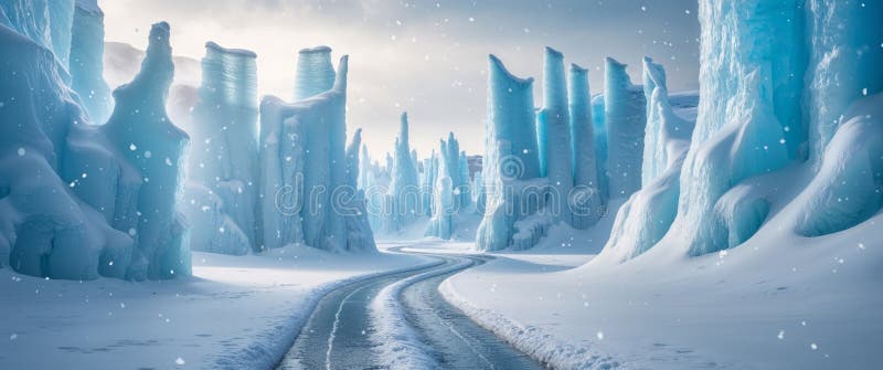 A Serene Icy Pathway Winding through the Stunning and Majestic Blue Ice ...