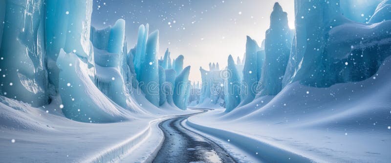 A Serene Icy Pathway Winding through the Stunning and Majestic Blue Ice ...