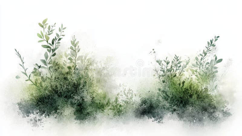 A Serene Illustration Featuring Delicate Greenery and Soft Mist ...