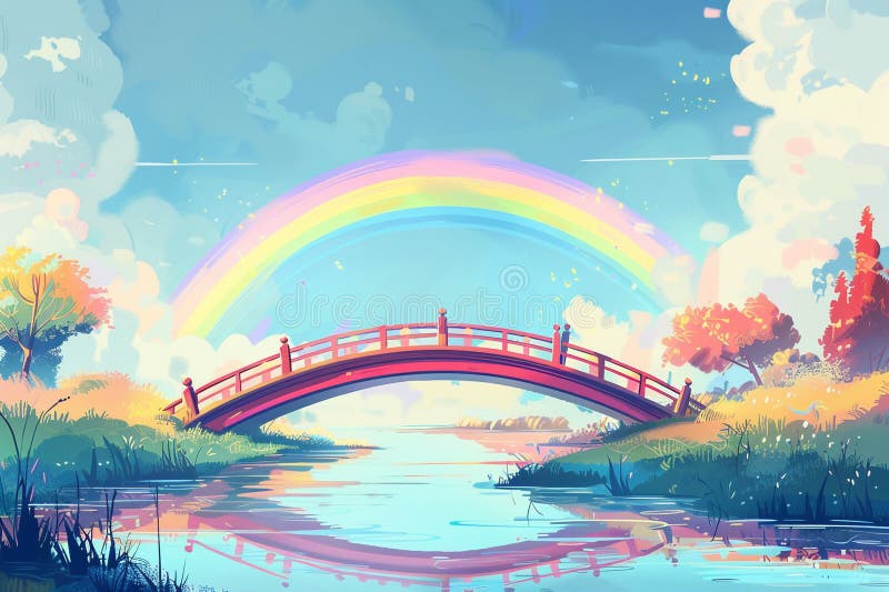 A Serene Illustration of a Rainbow Bridge Connecting Past and Future ...