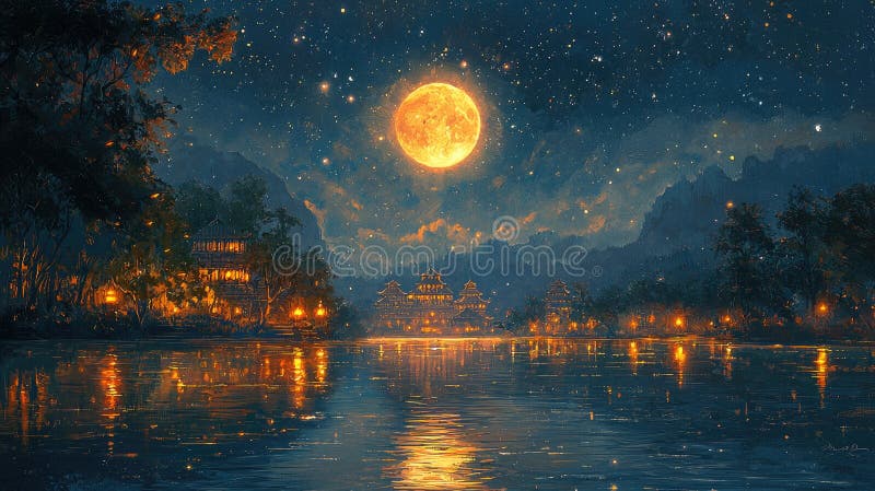 Mystical Sharad Purnima Night with Full Moon and Lanterns Stock Photo ... Mystical Sharad Purnima Night with Full Moon and Lanterns Stock Photo ...