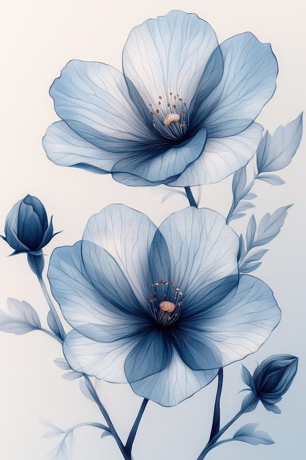 Soft Blue Floral Illustration with Delicate Petals Stock Photo - Image ...