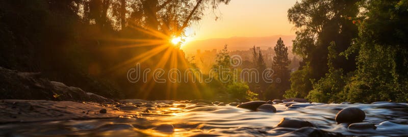 Forest Stream Sunset Cityscape Forest Water Creek Horizontal Background ...