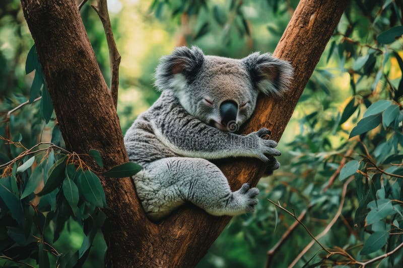 A Cute Koala Rests Peacefully on a Tree Branch. the Soft Fur and ...