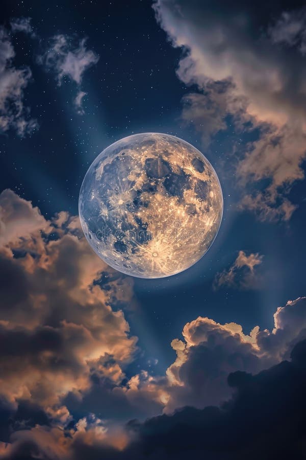 A Serene Image of a Full Moon Shining through the Clouds. Perfect for Night Sky or Celestial ...