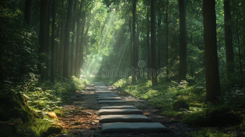 Sunlit Forest Path stock illustration. Illustration of calm - 373880945