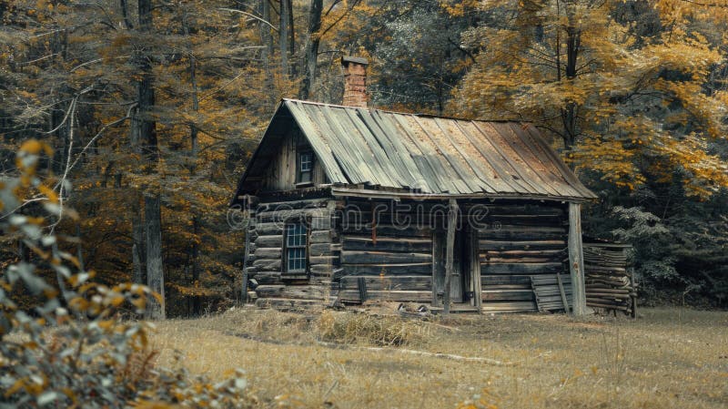 A Serene Image of an Old Log Cabin in the Woods. Suitable for Rustic ...