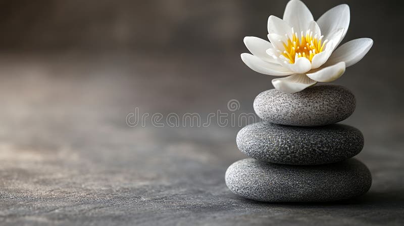 Harmonious Stack of Smooth Stones with a Delicate Flower Promoting ...