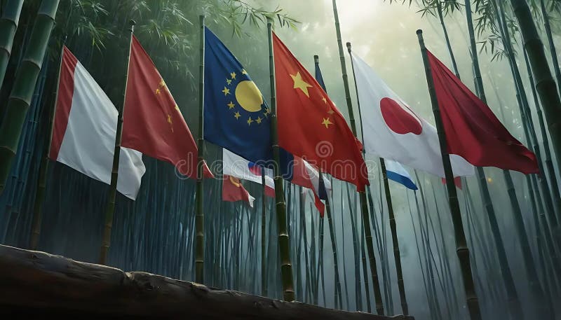 Flags in Bamboo Forest stock image. Image of diplomacy - 378876209