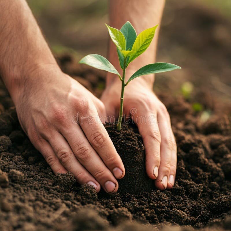 AI-Generated Image: Hands Planting a Small Sapling in Soil Stock ...