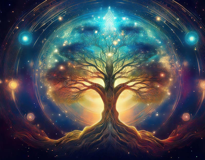 Cosmic Harmony: the Tree of Life in the Universe Stock Illustration ...