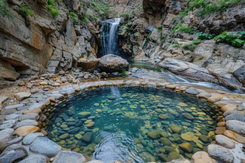 Serene Image of a Waterfall Cascading into a Tranquil Rock Pool. Ideal ...