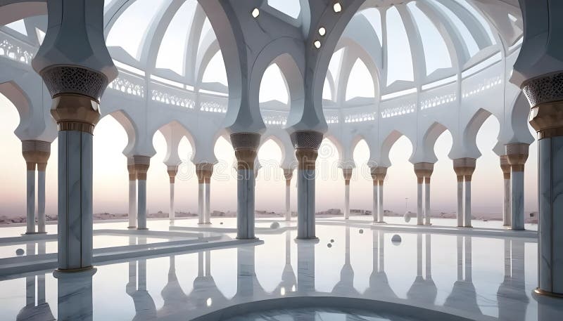 Serene Indoor Architectural Design with Columns Arches and Water ...