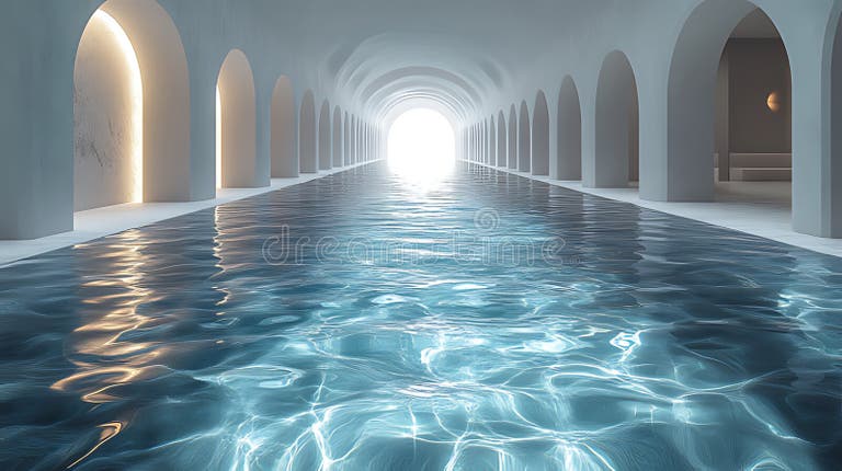 Serene Indoor Pool, Arched Hallway, Light, Spa Stock Illustration ...