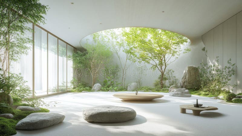 Serene Indoor Zen Garden with Natural Light Stock Illustration ...