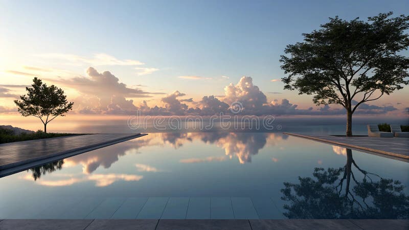 Serene Infinity Pool Overlooking a Calm Ocean at Sunrise with Dramatic ...
