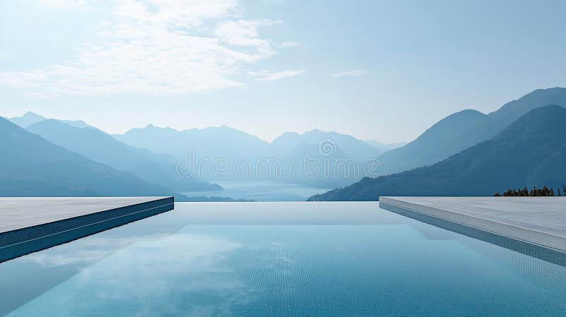 Infinity Pool View Overlooking Mountain Lake Clear Sky Stock Photos ...