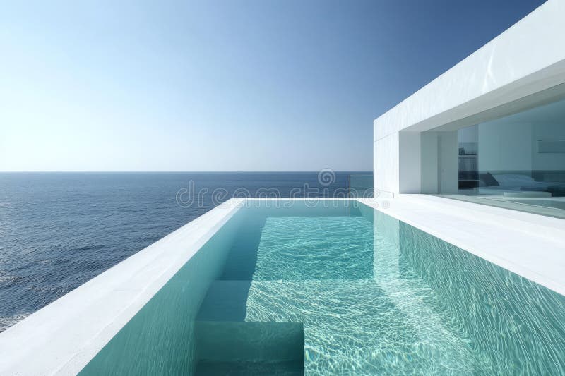 Serene Infinity Pool Overlooking Ocean at Sunset. Neural Network AI ...