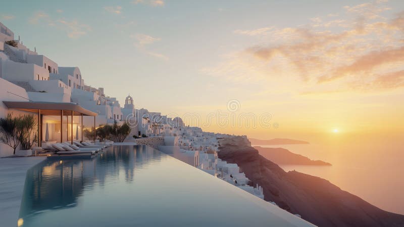 Serene Infinity Pool Overlooking a Stunning Sunset Iconic Whitewashed ...