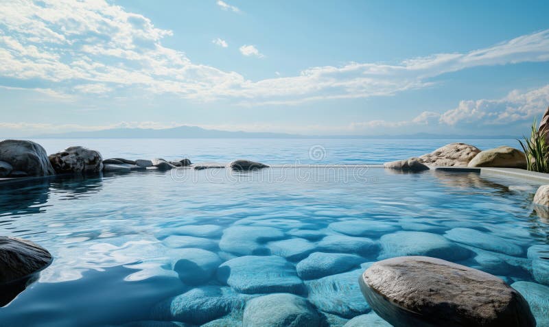 Serene Infinity Pool Overlooking Tranquil Ocean with Clear Blue Sky and ...